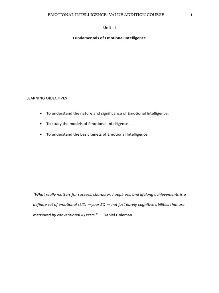 Emotional Intelligence Book Unit 1 | PDF