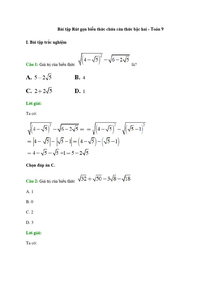 50-bai-tap-rut-gon-bieu-thuc-chua-can-thuc-bac-hai-toan-9-moi-nhat | PDF