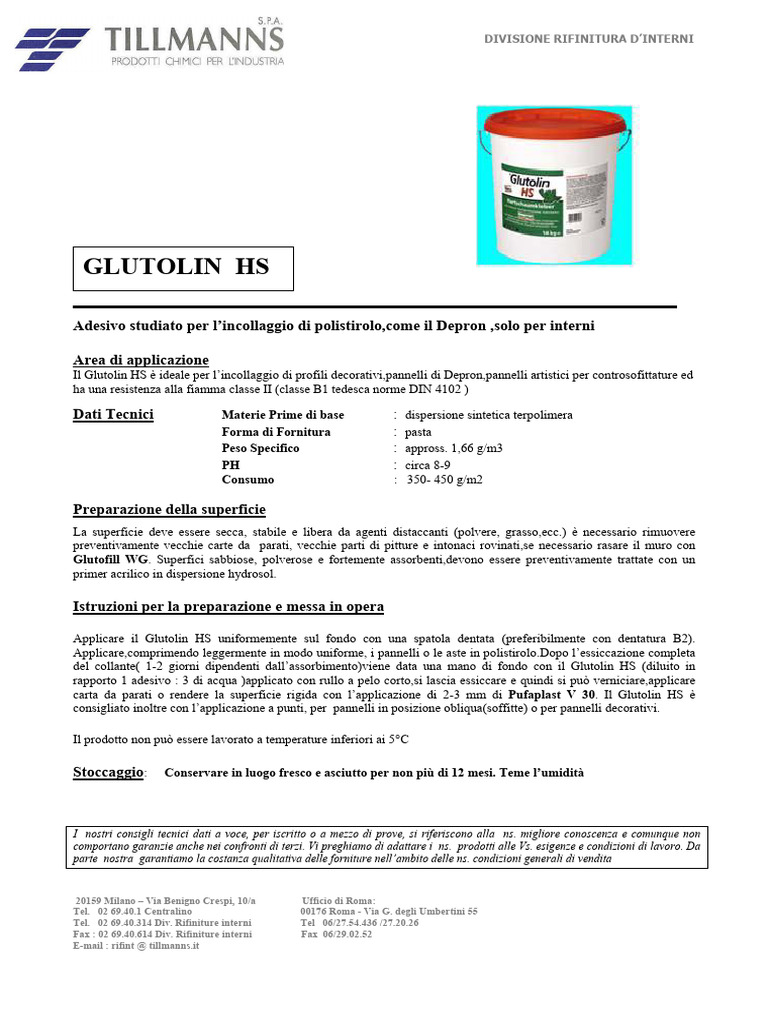 Collante Per Depron Glutolin Scheda Tecnica | PDF