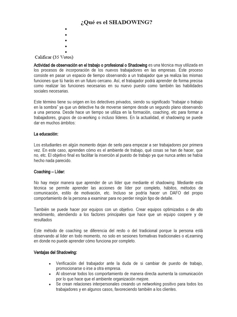 Qué Es El Shadowing | PDF | Aprendizaje | Ciencia cognitiva