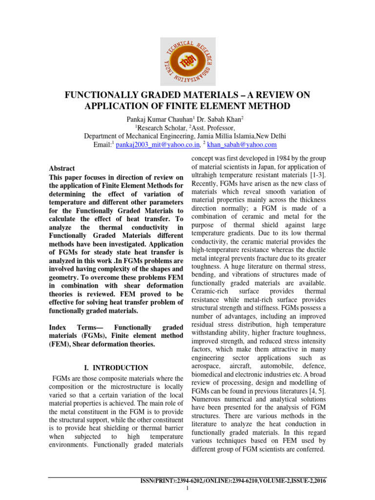 Functionally Graded Materials - A Review On Application of Finite Element Method | PDF | Finite ...