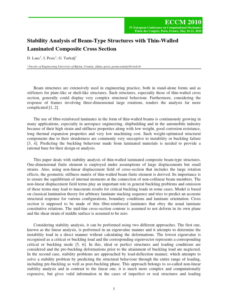 Stability Analysis of Beam-Type Structures With Th | PDF | Buckling | Eigenvalues And Eigenvectors