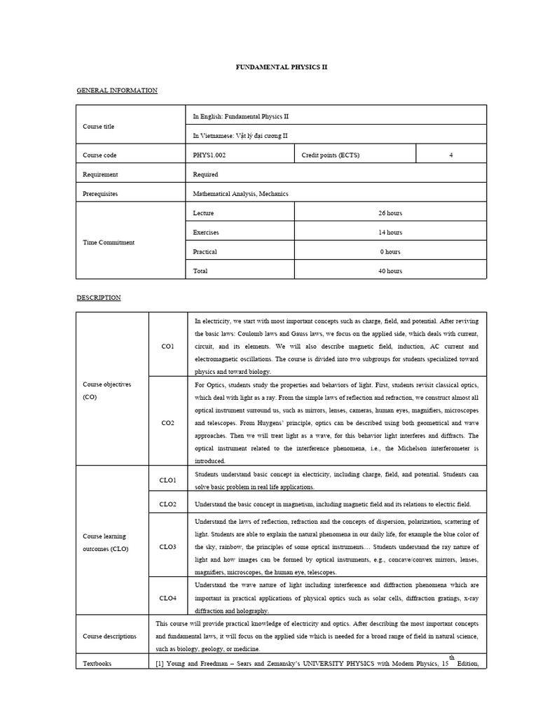 PHYS1.002 Fundamental Physics II | PDF