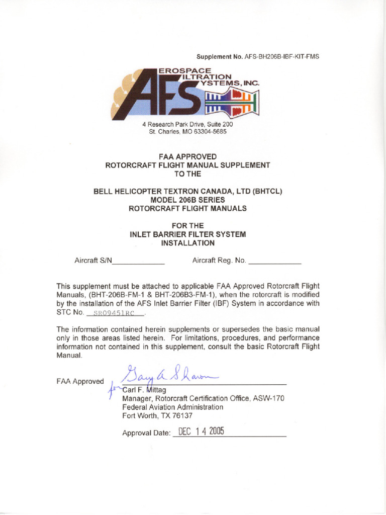 Aerospace Filtration Systems (IBF Manual Supplement) | PDF