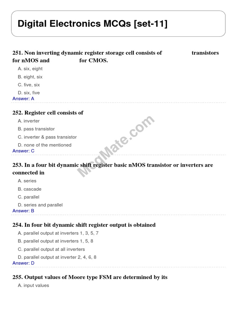 Digital Electronics MCQs Set 11 | PDF | Logic Gate | Manufactured Goods