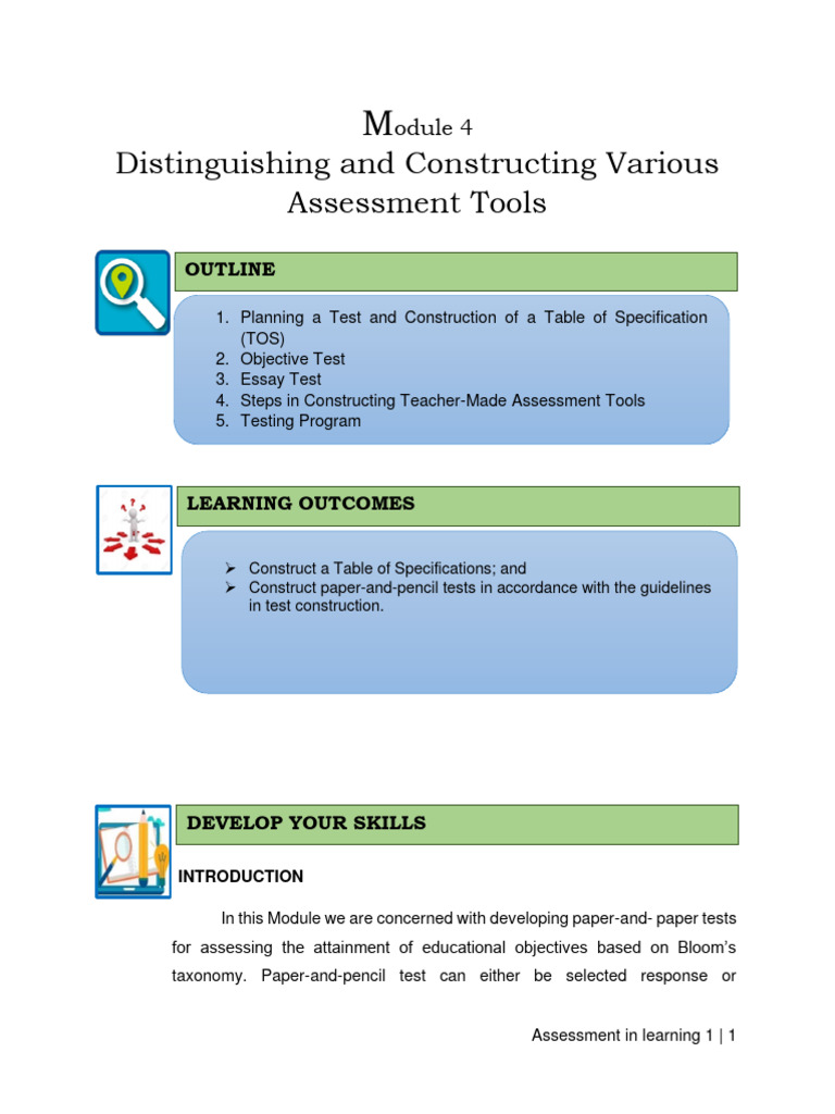 Module 4 Distinguishing and Constructing Various Assessment Tools | PDF ...