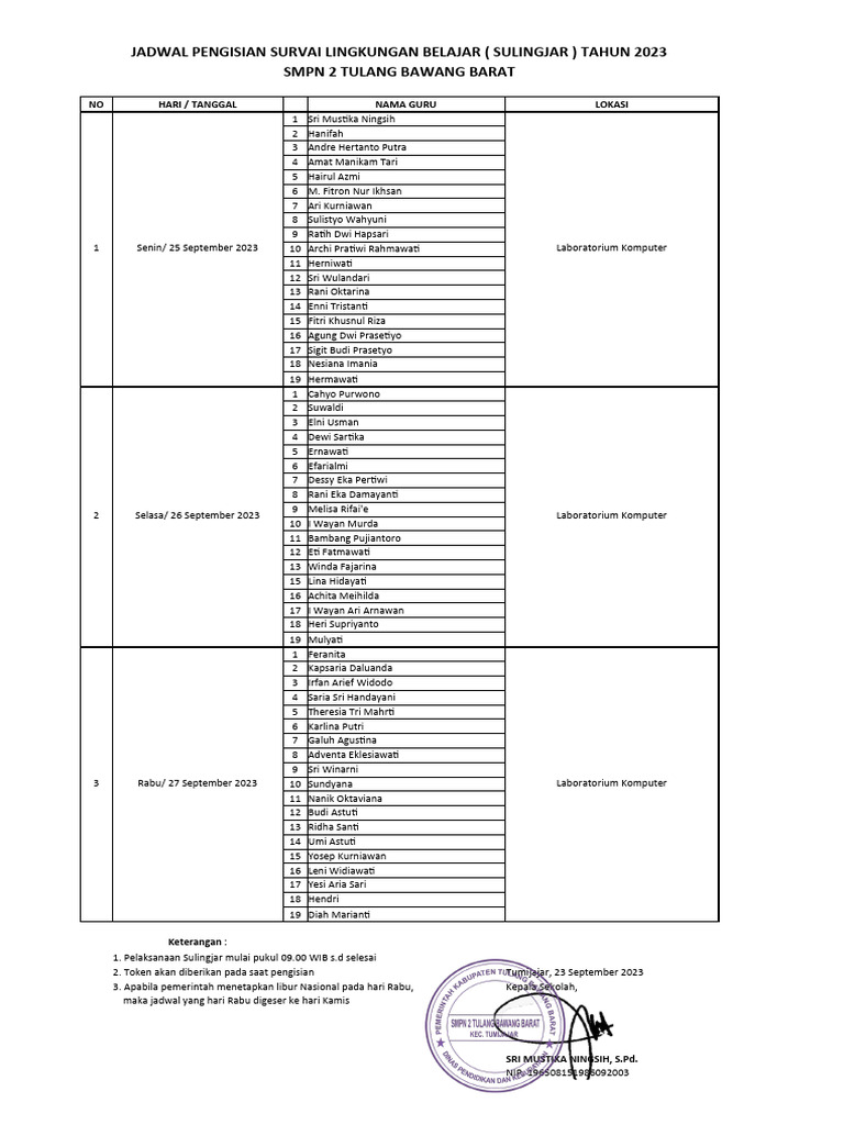 Jadwal Pengisian Sulingjar | PDF