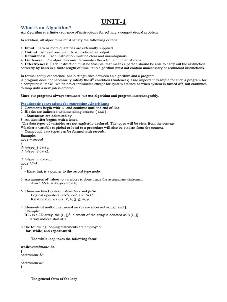 Unit - I | PDF | Time Complexity | Control Flow