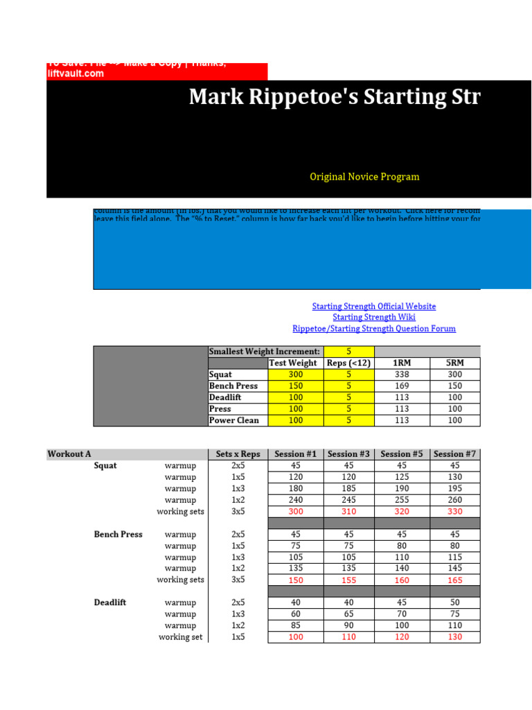 Starting Strength Calculator Spreadsheet | PDF