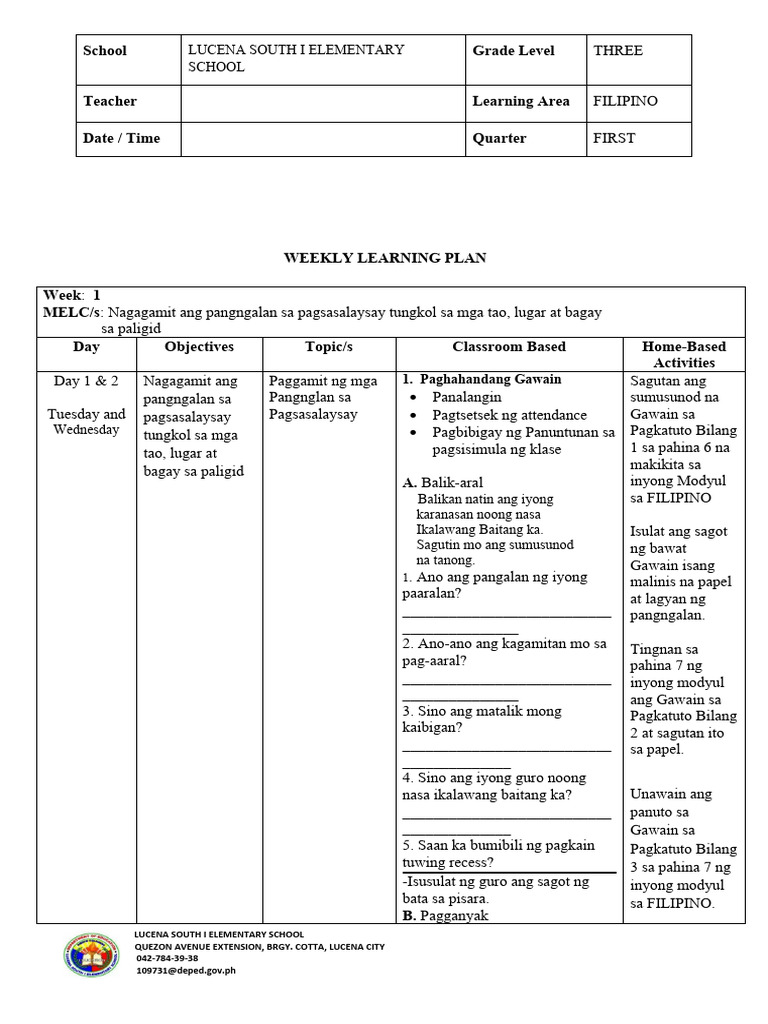 Wlp-Filipino-Week 1 | PDF