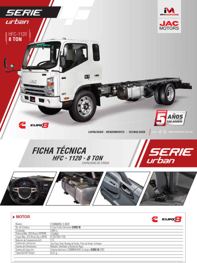 Ficha Técnica JAC HFC-1120 8 Toneladas | PDF | Eje | Vehículos terrestres