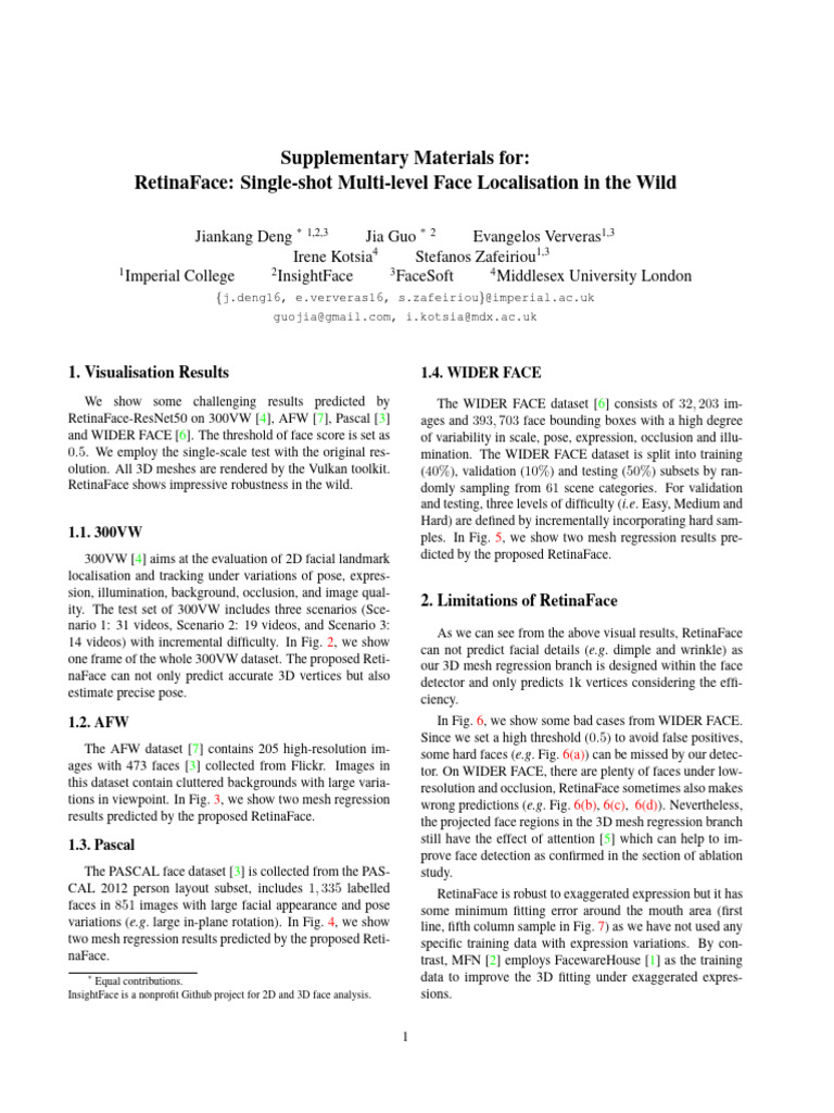 CVPR-2020-Retinaface - Single-Shot Multi-Level Face Localisation in The Wild-Supp | PDF