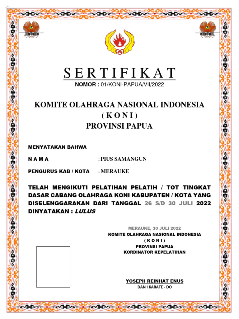 S e R T I F I K A T Bela Diri Pius Samangun | PDF