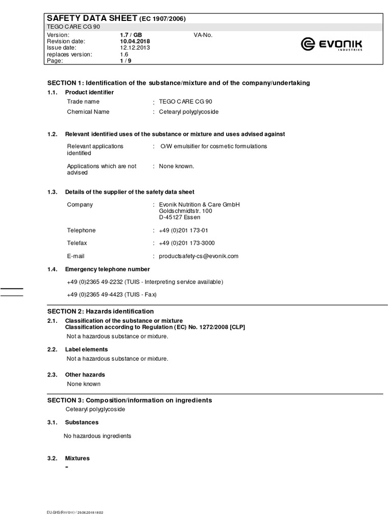 Tego Care CG 90 Fluida Sds | PDF