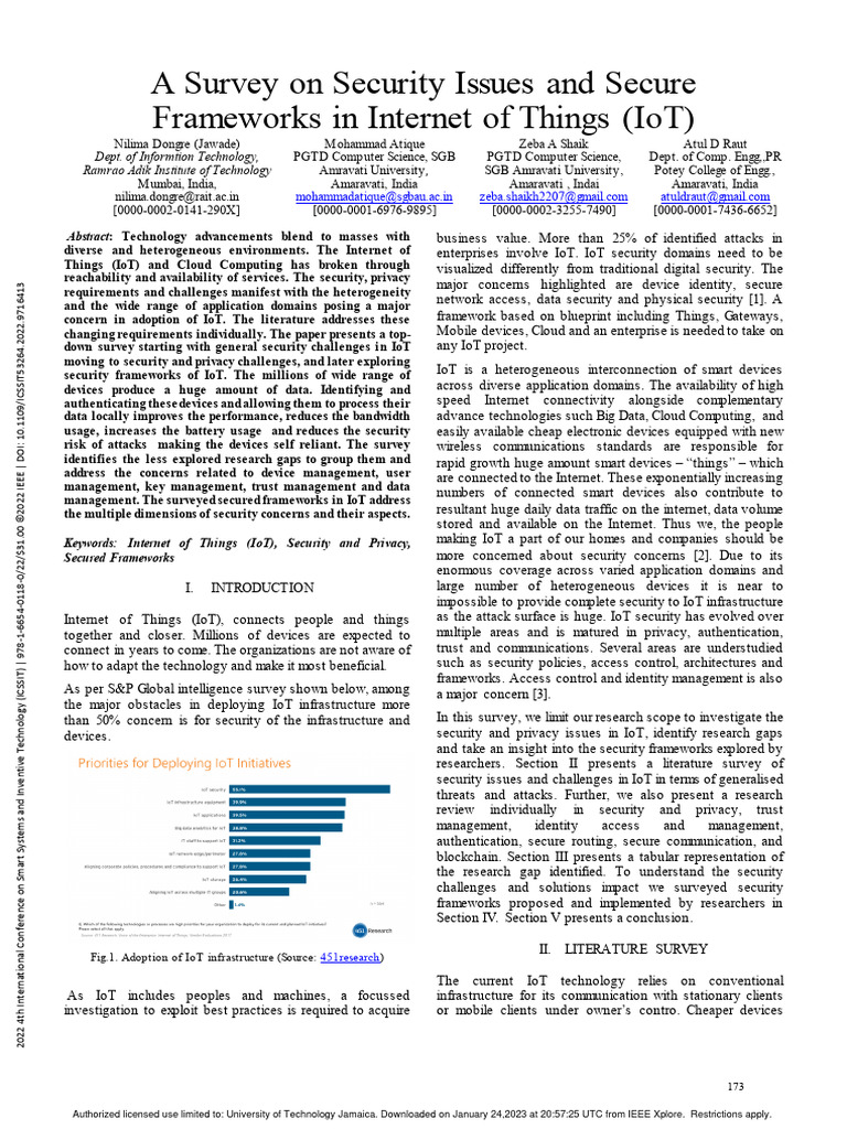 A Survey On Security Issues and Secure Frameworks in Internet of Things IoT | PDF | Internet Of ...