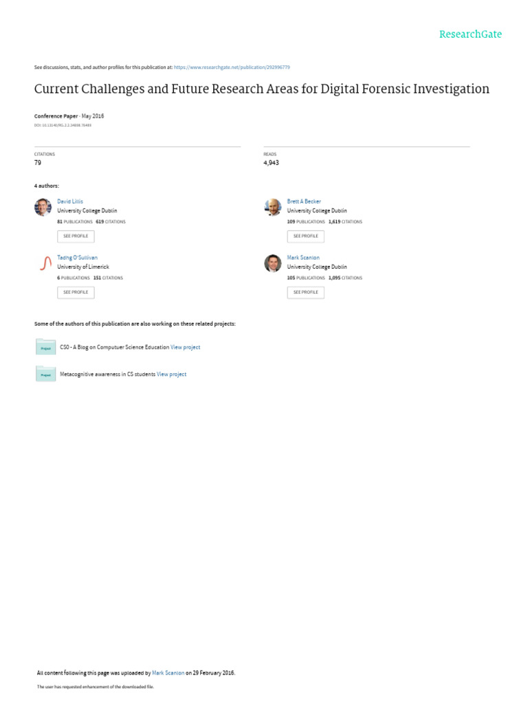 Current Challenges and Future Research Areas For Digital Forensic ... Current Challenges and Future Research Areas For Digital Forensic ...