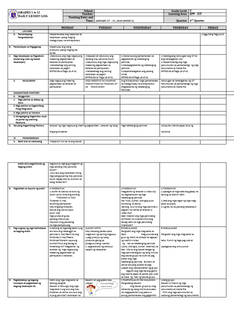 Grade 5 DLL EPP 5 Q4 Week 2 | PDF