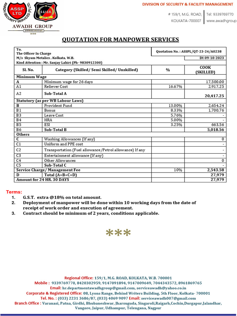 Quotation For Manpower Services | PDF | Economies | Business