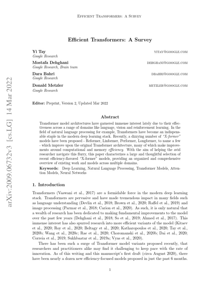 Efficient Transformers - A Survey | PDF