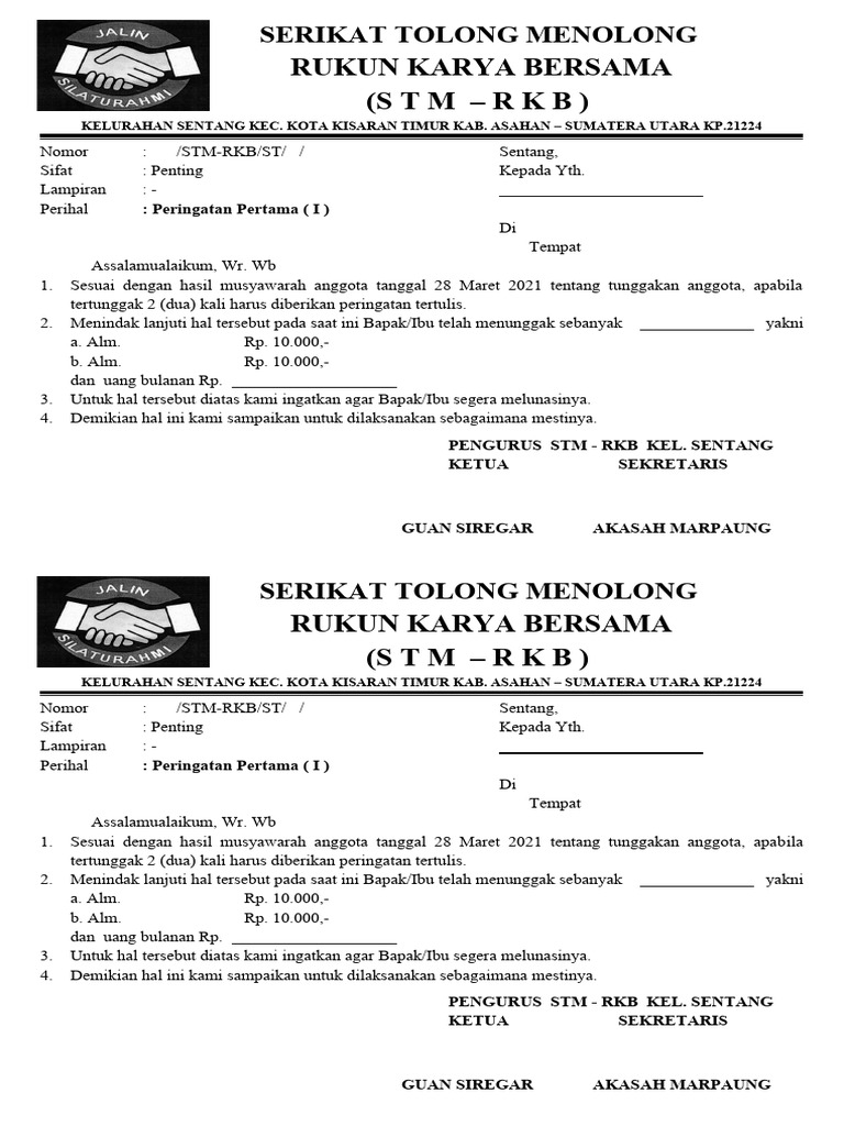 STM RKB SENTANG 2022 - Surat Tunggakan | PDF