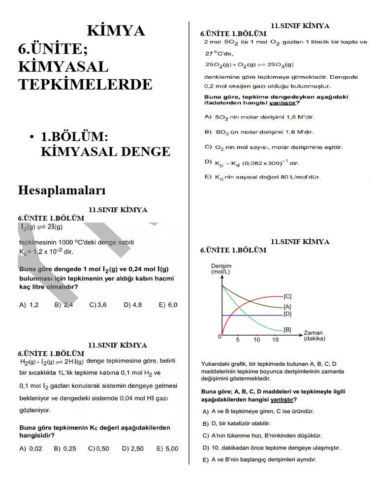 11.sinif Ki̇mya 6.üni̇te İle İlgi̇li̇ Tyt-Ayt-Ygs-Lys-Öss Fen 1-Öss Fen ...