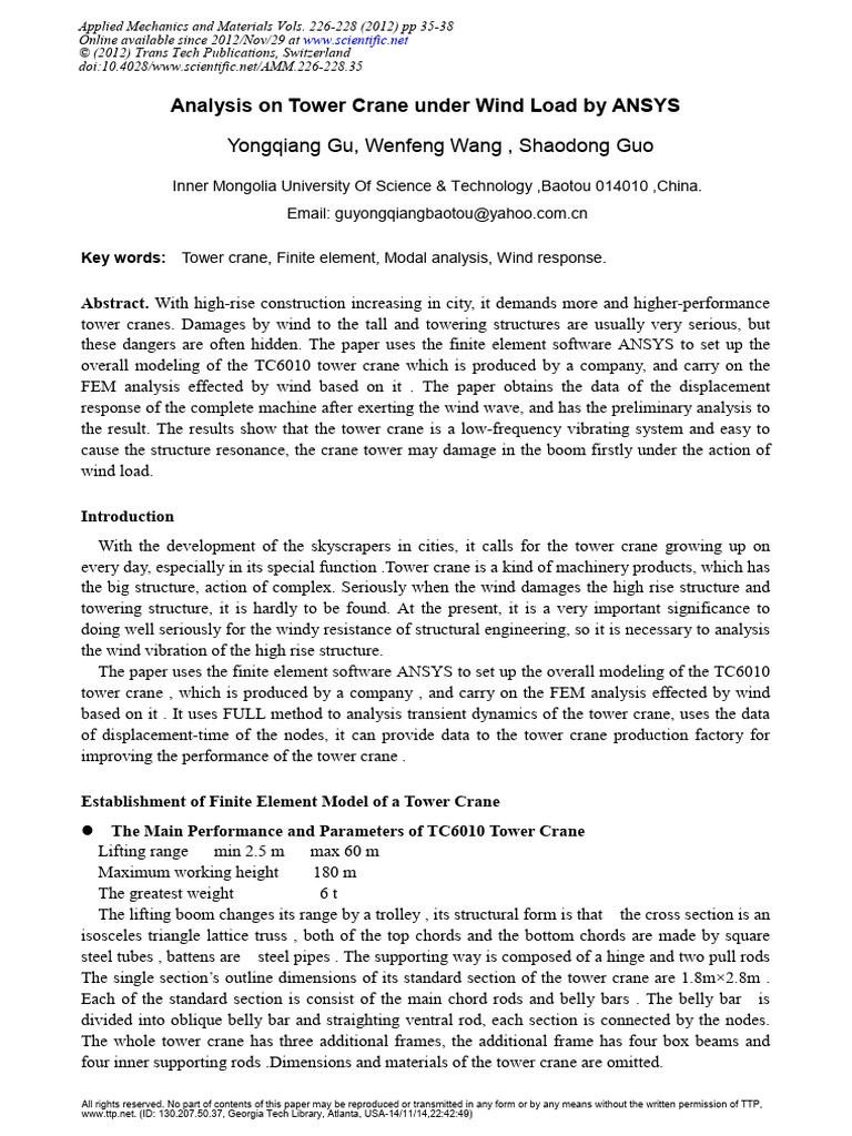 Analysis On Tower Crane Under Wind Load by ANSYS | PDF | Teaching Methods & Materials
