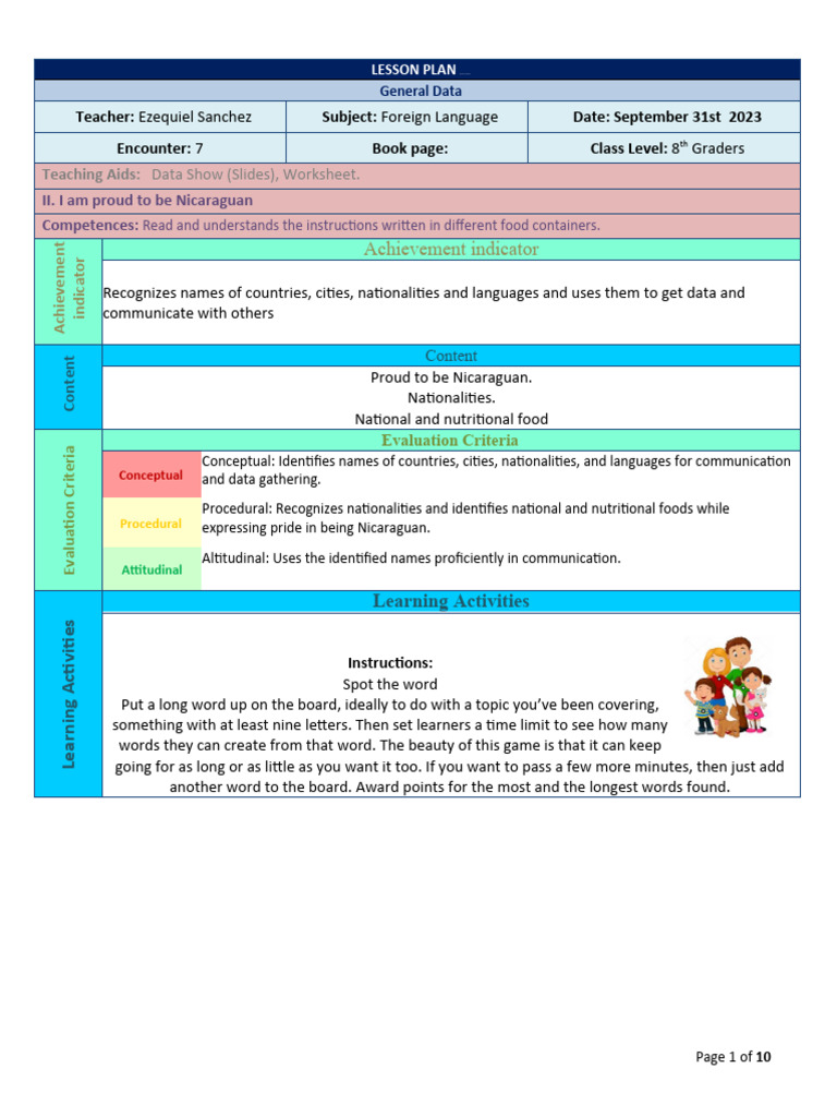 Lesson Plan September 31RD 2023 | PDF | Foods | Cuisine