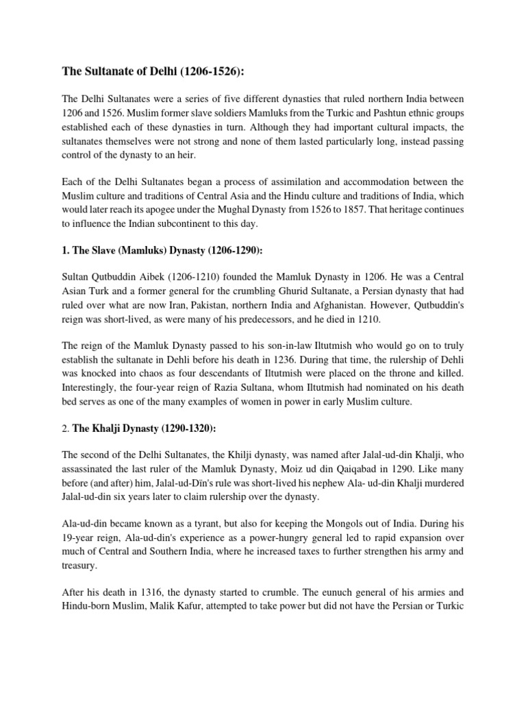 Lecture-4 Delhi Sultanate and The Mughal Empire | PDF