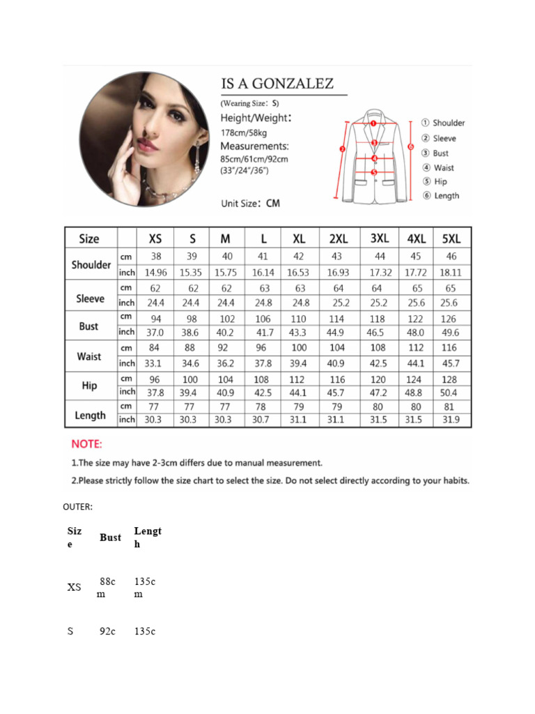 Blazer Size Chart | PDF