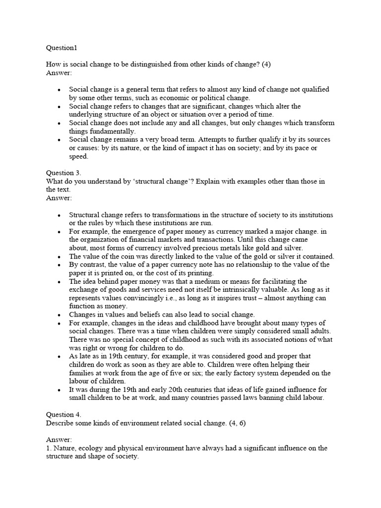 Revision Questions on Social change and social order in rural and urban ...