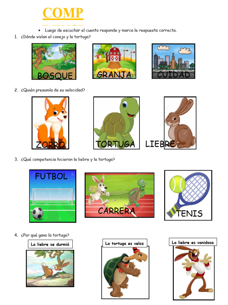 comprension lectora de la liebre y la tortuga | PDF