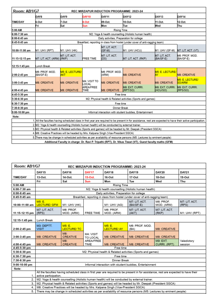 REC MIRZAPUR 2023_Induction_Program_Schedule | PDF