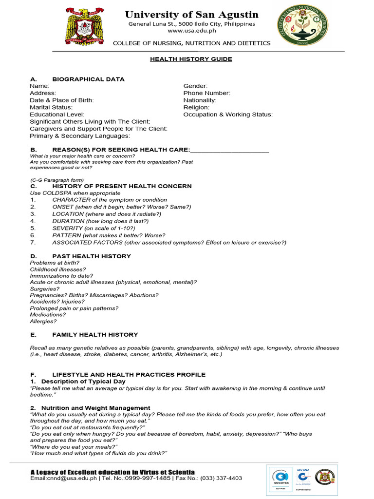Health History Template | PDF