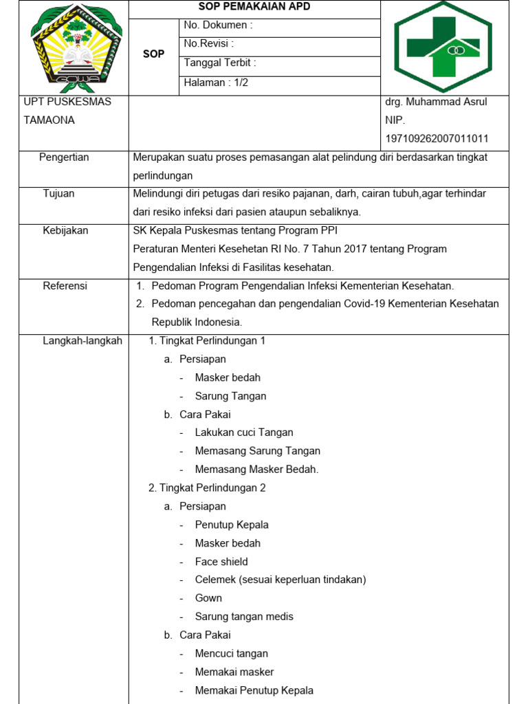 SOP PEMASANGAN APD | PDF