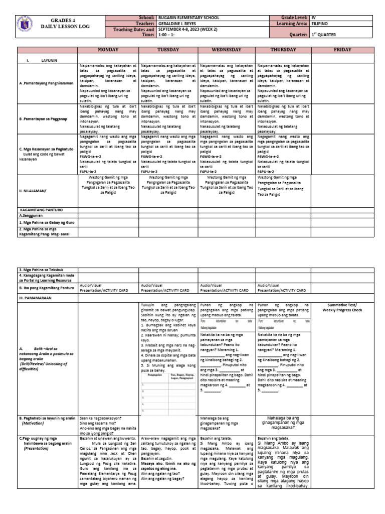 WLP Filipino 4 q1 w2 | PDF