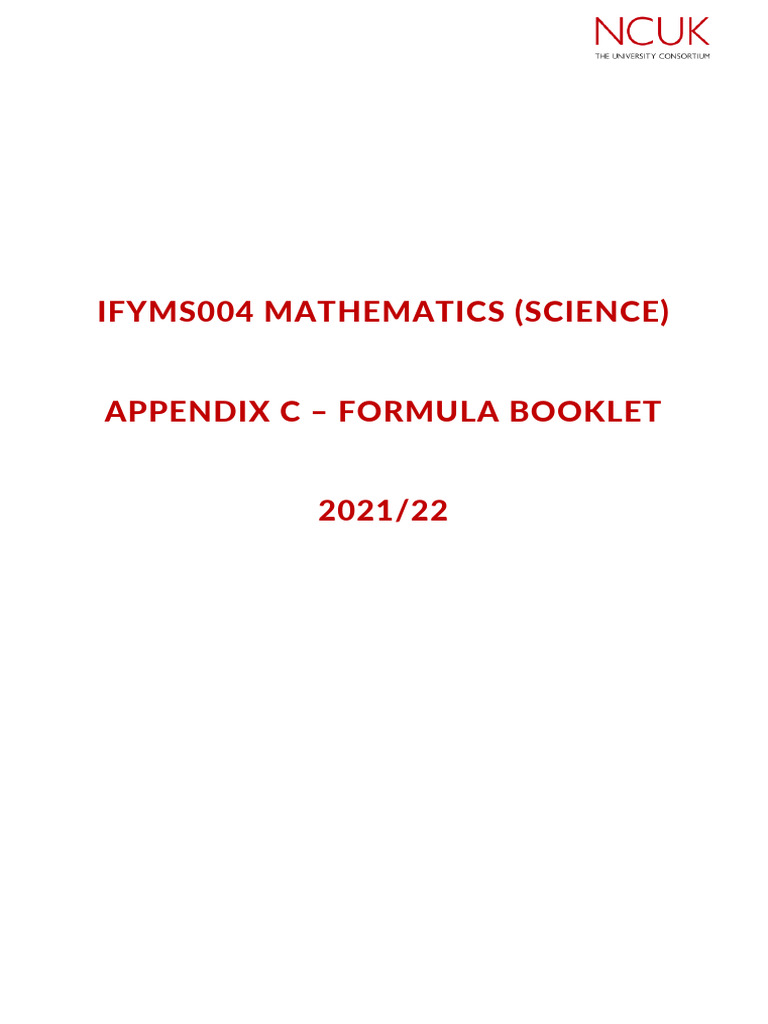 IFY Maths (Science) Appendix C Formula Booklet 2021-22 | PDF | Probability Distribution ...