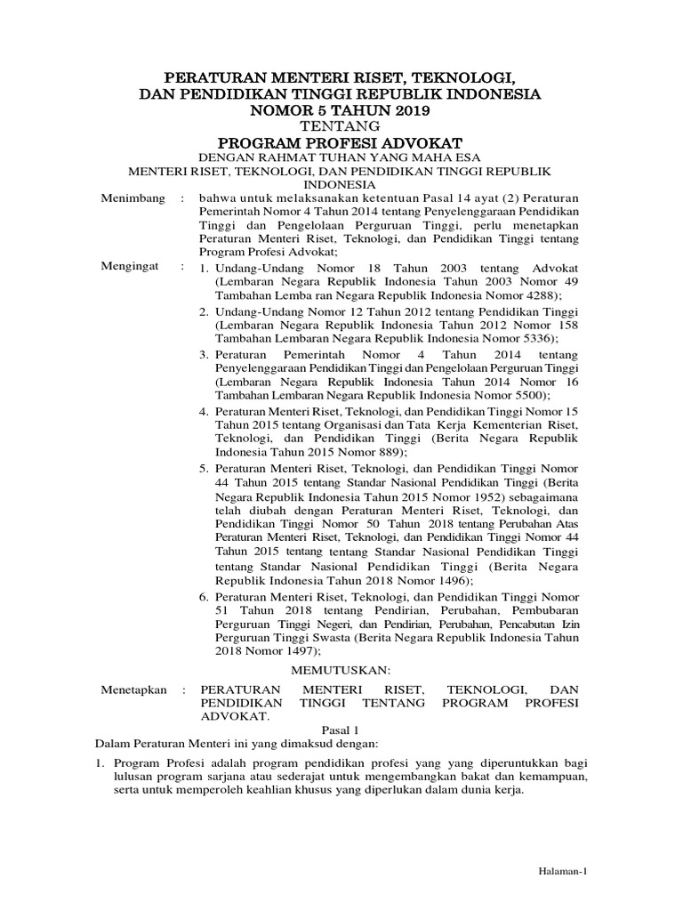 Permenristekdikti No05 Tahun 2019 Pdf 