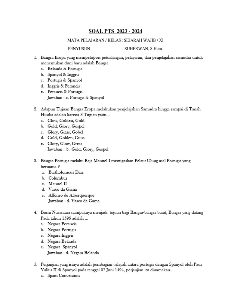 Soal Sejarah Wajib Kelas XI PTS 2023-2024 | PDF | Sejarah