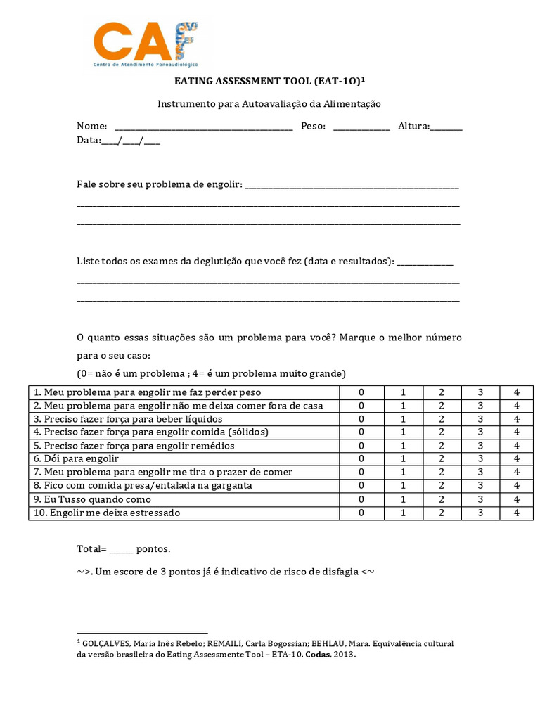 Protocolo DISFAGIA Monitoramento (EAT-10) | PDF