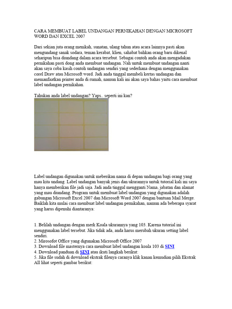 Cara Membuat Label Undangan Pernikahan Dengan Microsoft Word Dan Excel ...