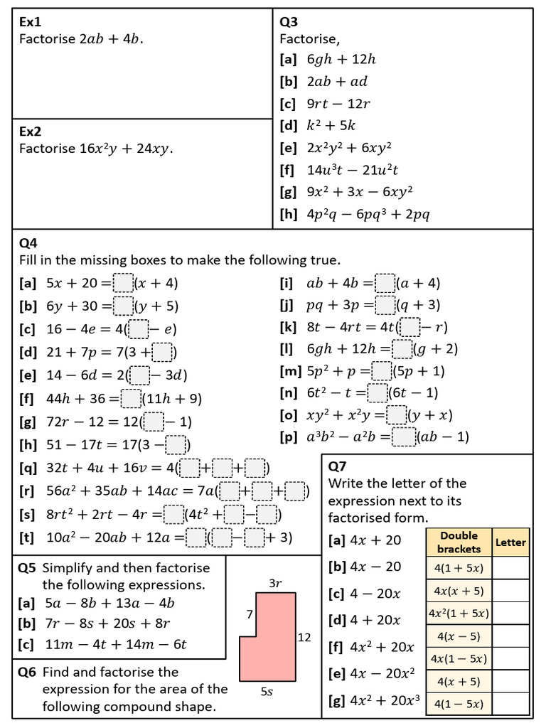 Factorising Worksheet 2 | PDF