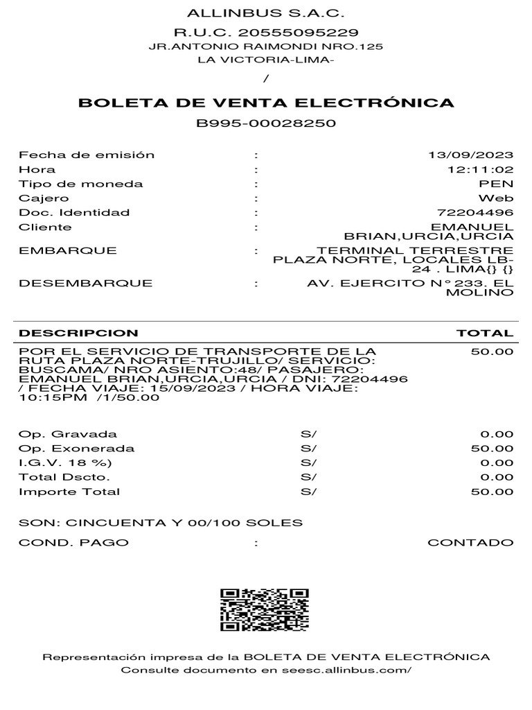 Boleta de Venta Electrónica: JR - Antonio Raimondi Nro.125 La Victoria-Lima | PDF
