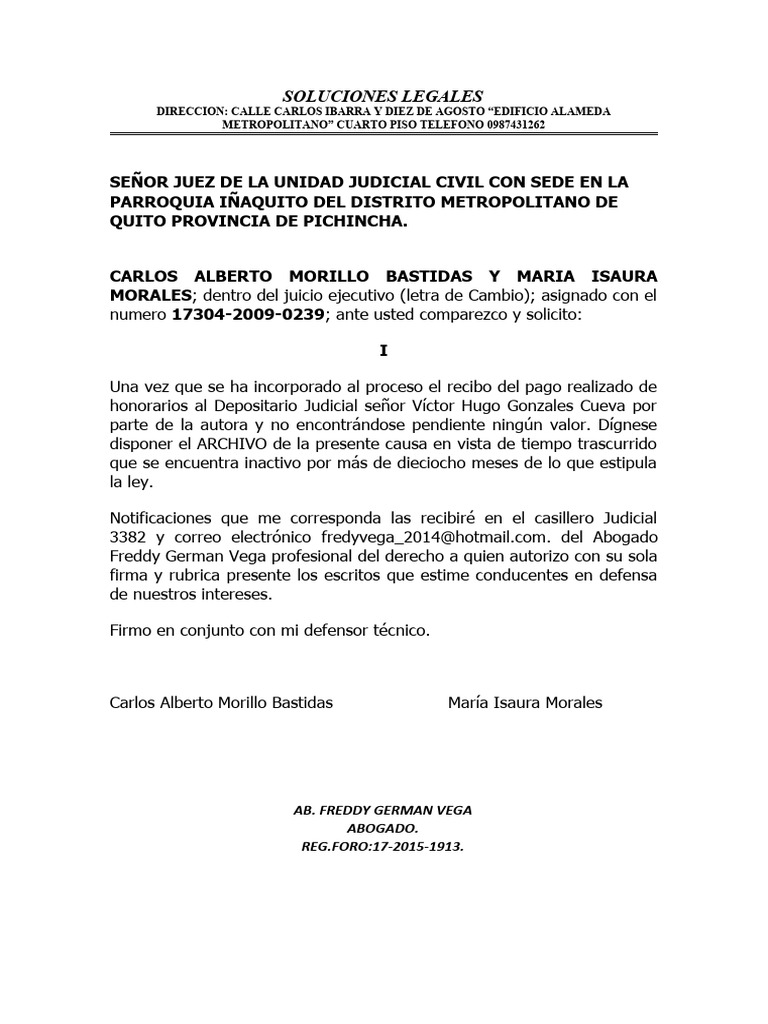 Escrito Pidiendo Archivo de La Causa | PDF