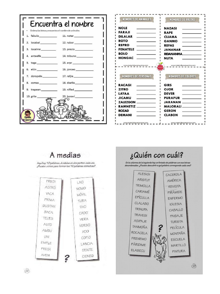 Ordenar letras y hacer palabras | PDF