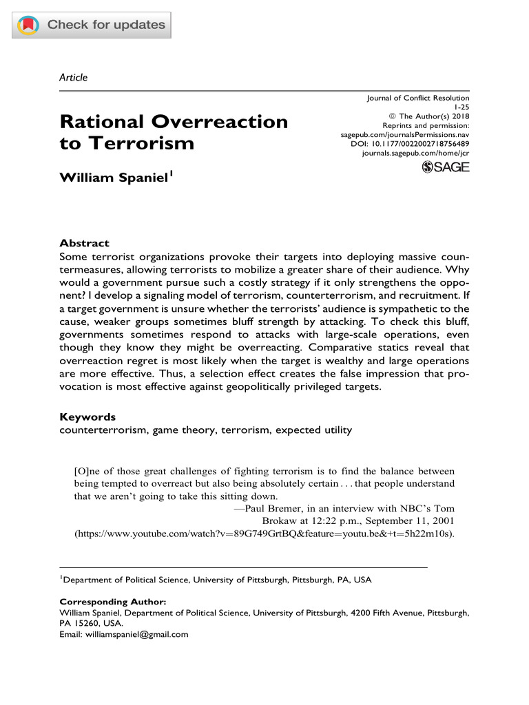 Rational Overreaction To Terrorism: William Spaniel | PDF