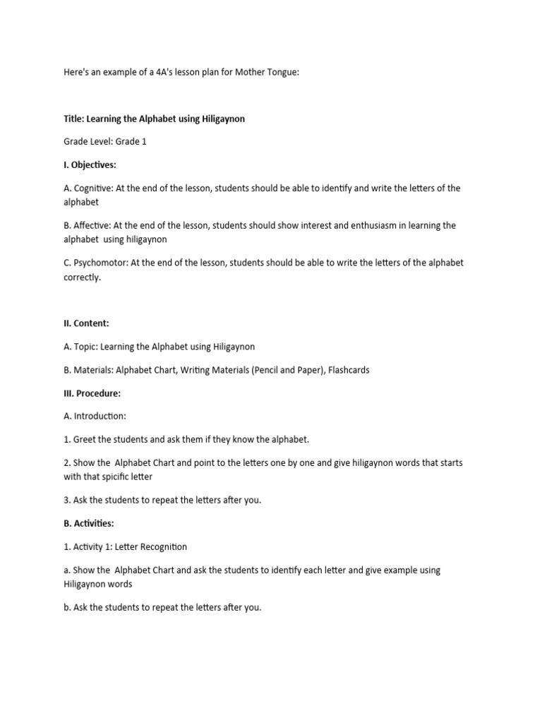 4a's Lesson Plan | PDF