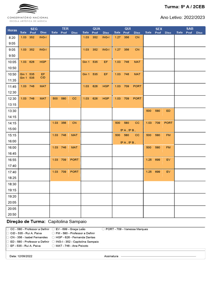 Horarios 2CEB 12 Set | PDF