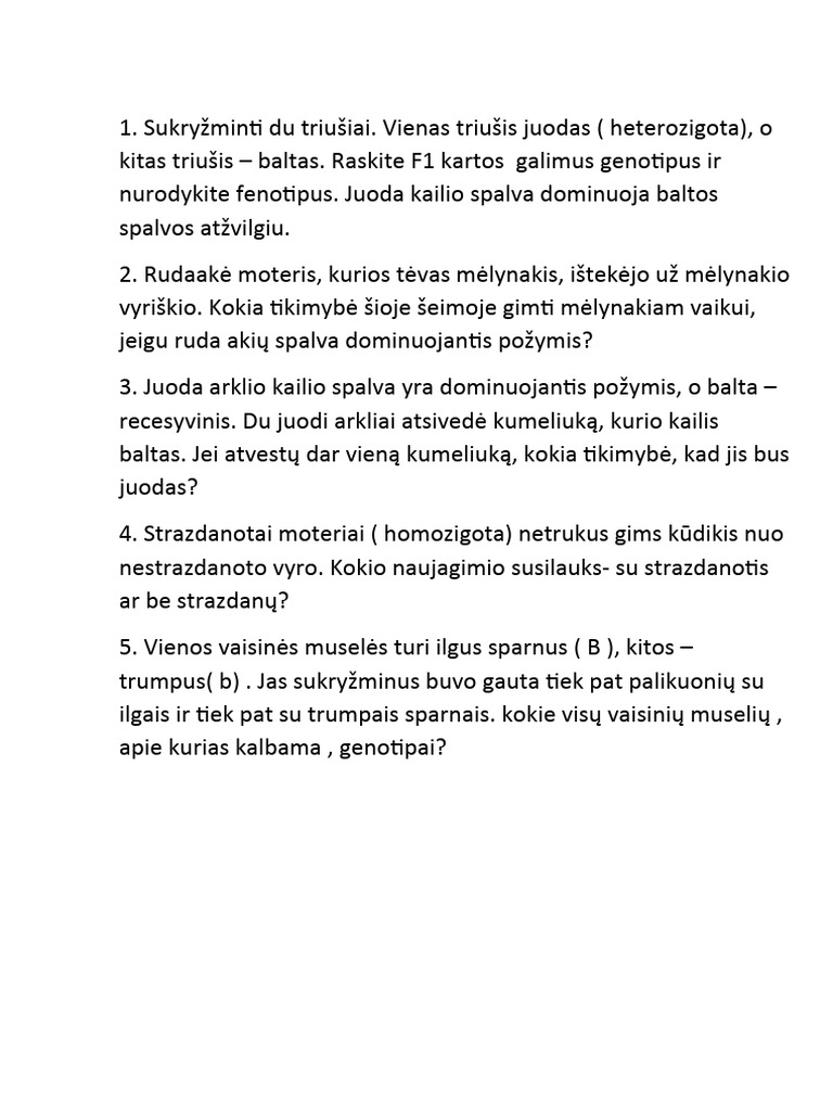 Genetikos Monohibridiniu Uzdaviniu Salygos. | PDF