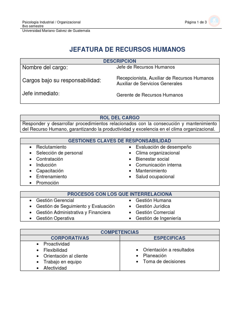 Descriptor de Puesto y Perfil Profesional - S4 | PDF | Gestión de recursos humanos | Seguridad y ...