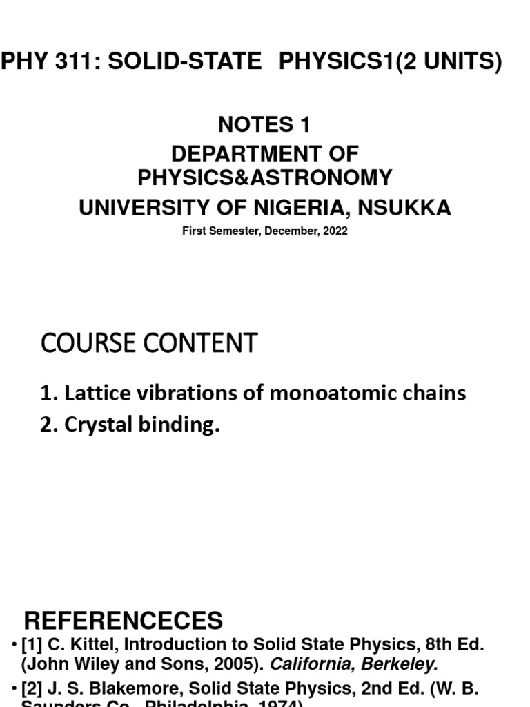Phy 311 Solid Physics 1 | PDF | Science & Mathematics